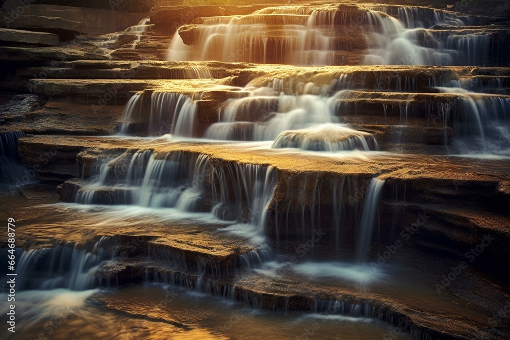 Obraz A mesmerizing natural cascade of water flowing from a higher ...