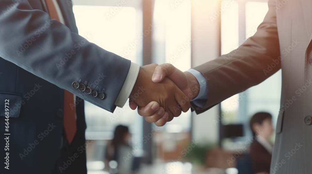 Businessmen making handshake with partner, greeting, dealing, merger ...