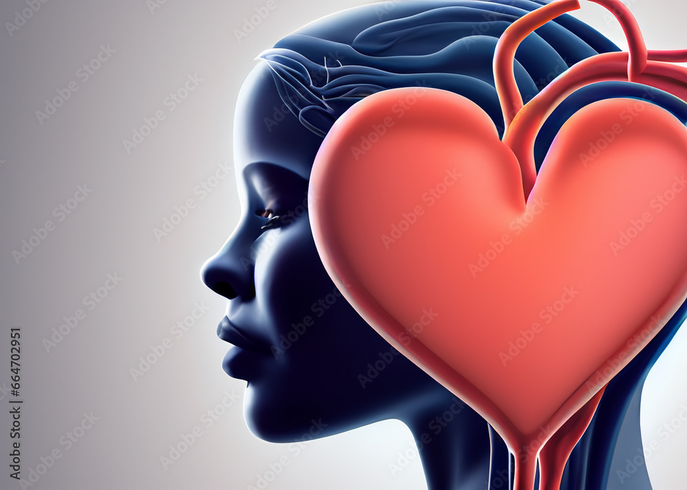 abstract model of a human heart over human body created with generative ...