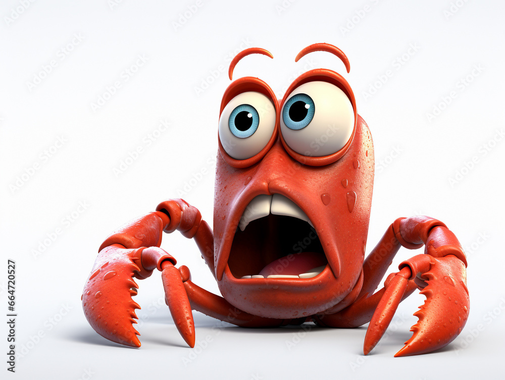 A 3D Cartoon Lobster Sad and Surprised on a Solid Background Stock ...