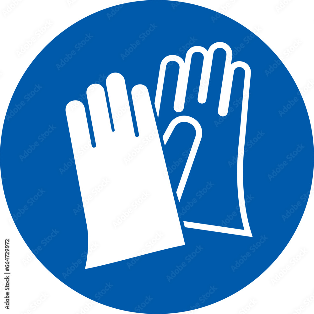 Safety sign, Must wear hand protection, safety gloves, personal protective equipment, ppe, blue ...