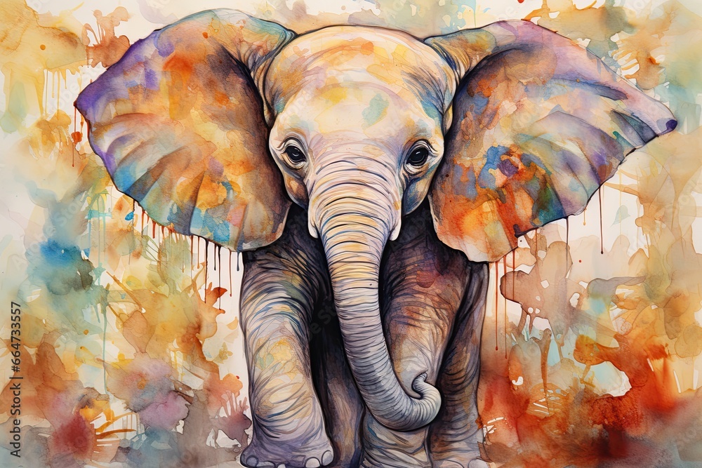 Colorful Animal Drawing with Watercolor Background: Vibrant Wildlife ...
