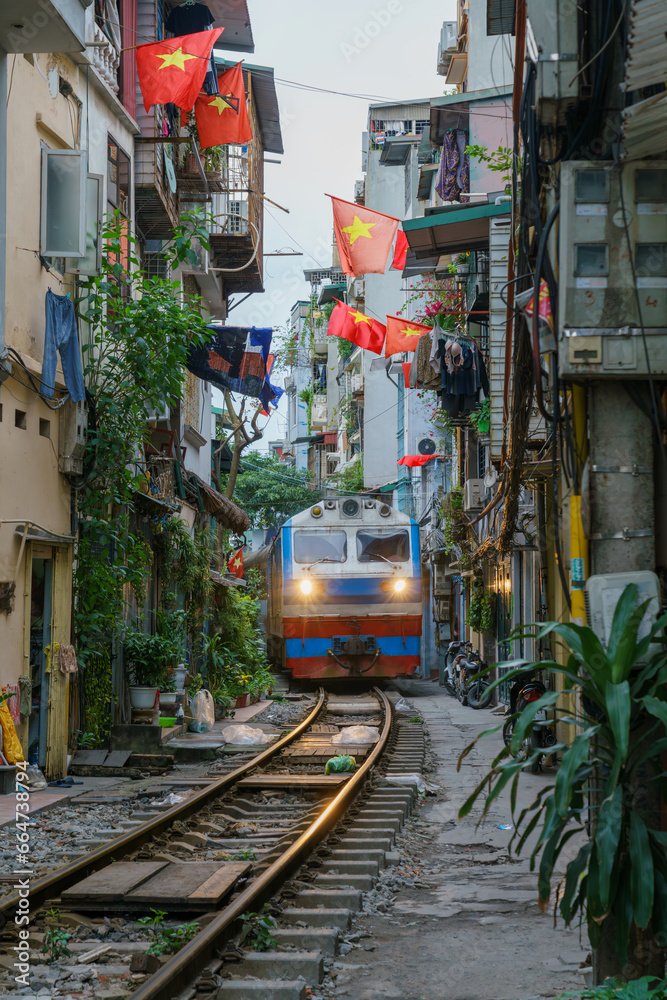 Hanoi train street, old house and railroad in Hanoi, Vietnam Stock ...