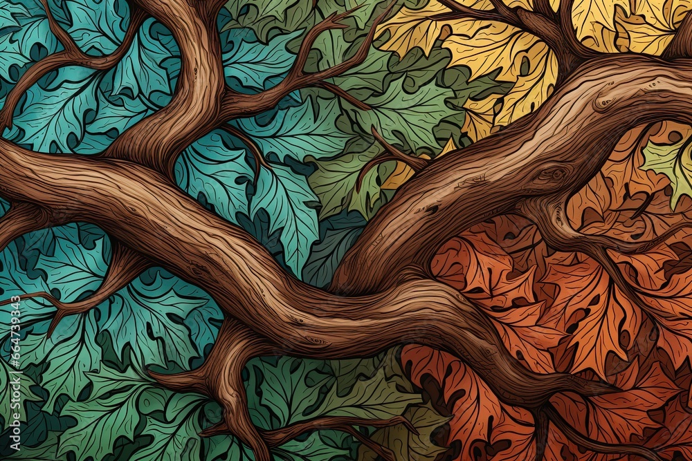 Oak Coloring Seamless Textile: Nature-inspired Patterns for a Timeless ...