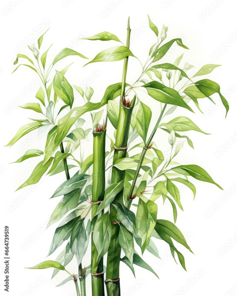 Watercolor bamboo clipart isolated on white background. Stock ...
