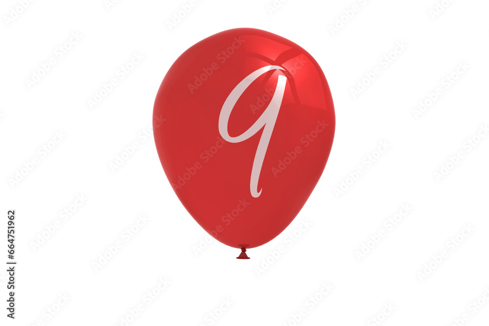 Digital png illustration of red balloon with 9 number on transparent ...