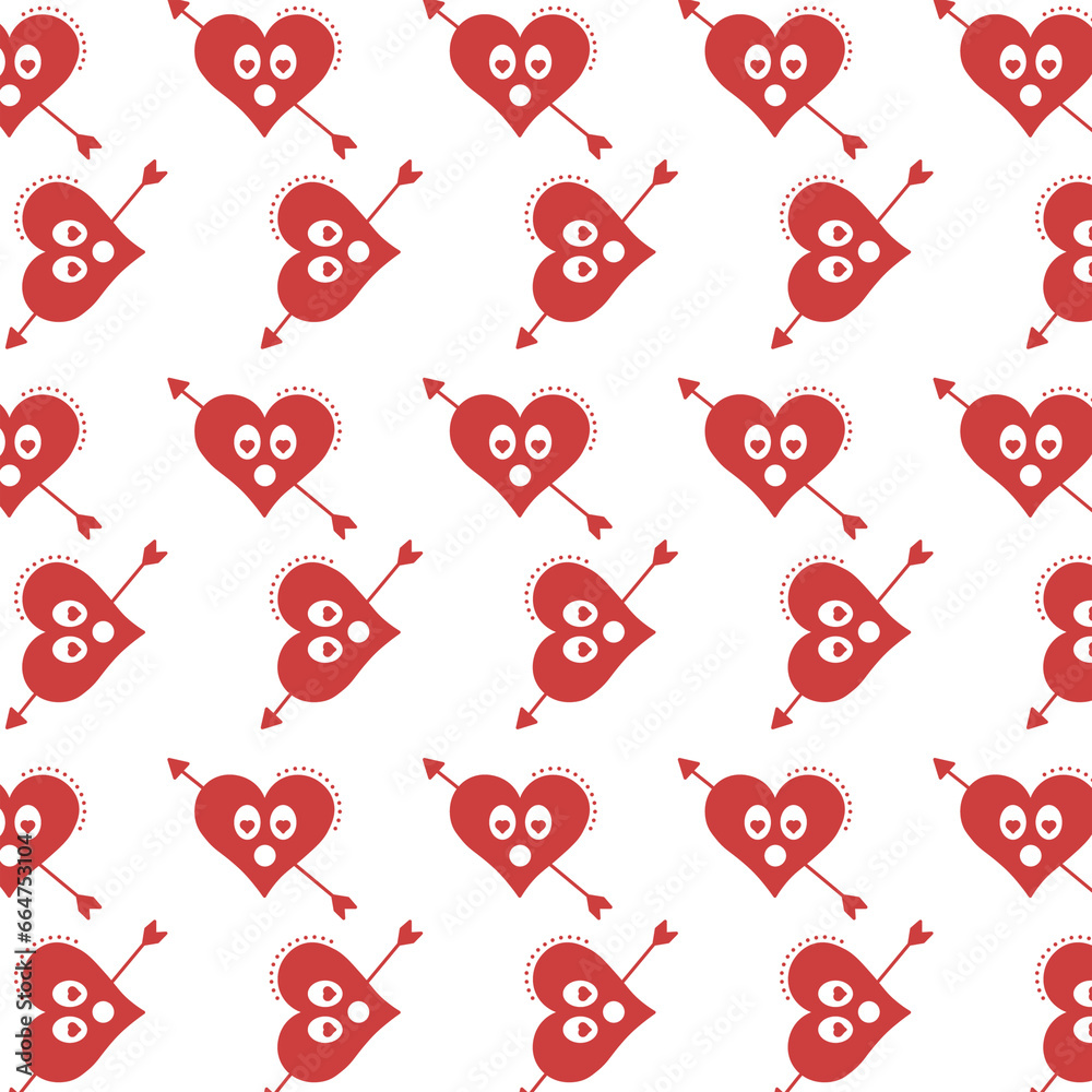Digital png illustration of red scared hearts with arrows repeated on ...