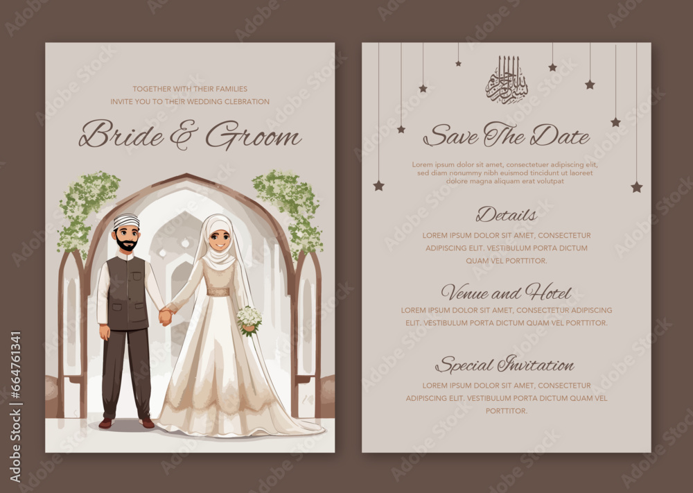 Islamic wedding invitation template Stock Vector | Adobe Stock