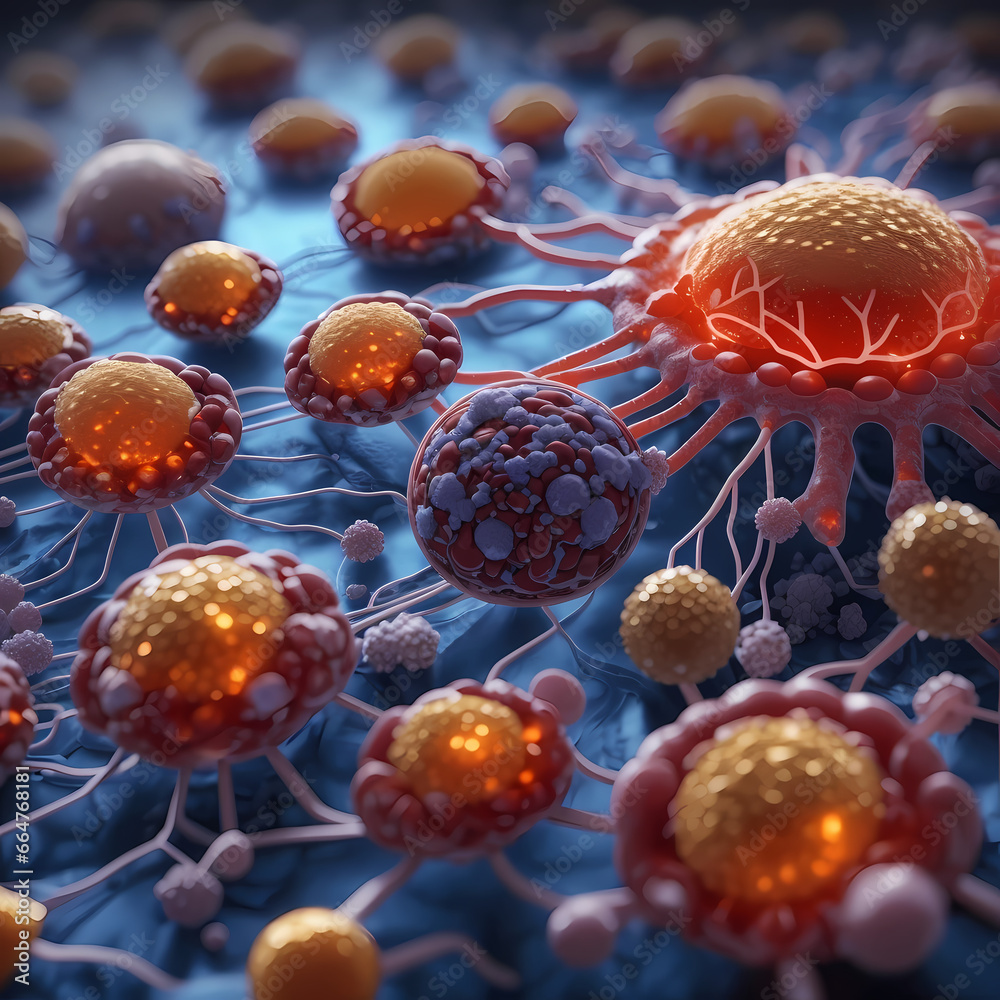 ภาพประกอบสต็อก Cancer malignant cells. Bacteria molecules. Abnormal ...