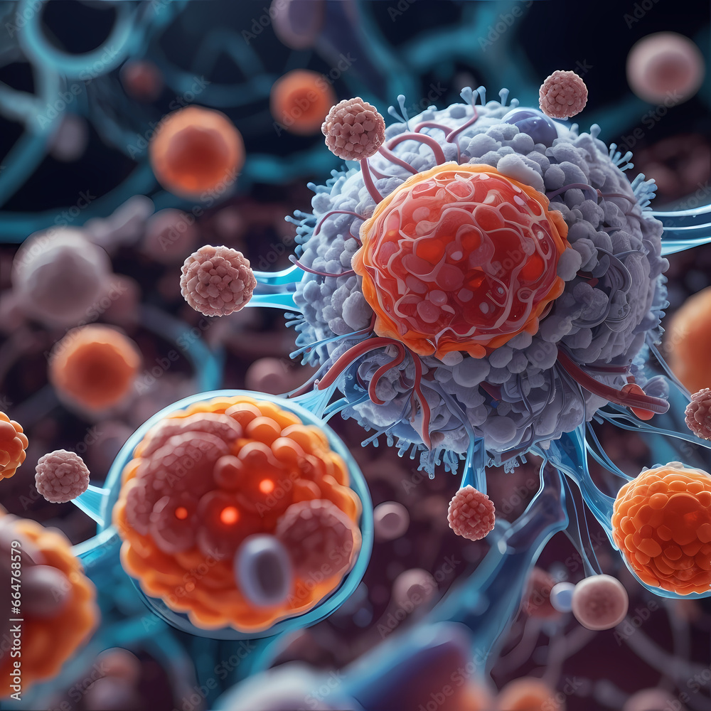 ภาพประกอบสต็อก Cancer malignant cells. Bacteria molecules. Abnormal ...