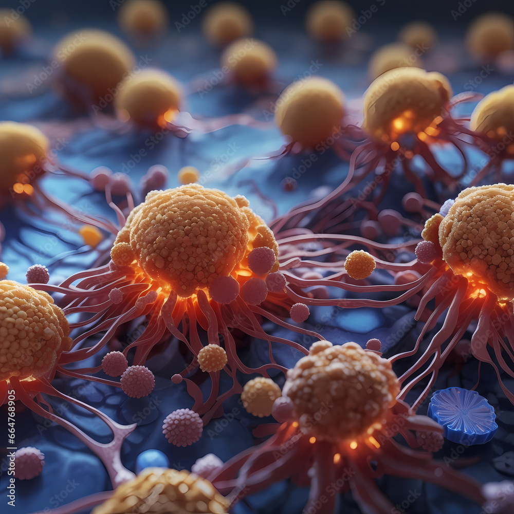 Cancer malignant cells. Bacteria molecules. Abnormal modifying ...