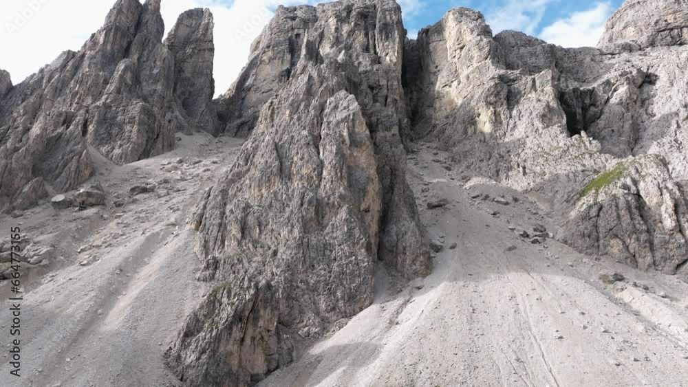 Ground-level view of Dolomites showcasing distinct rock formations ...