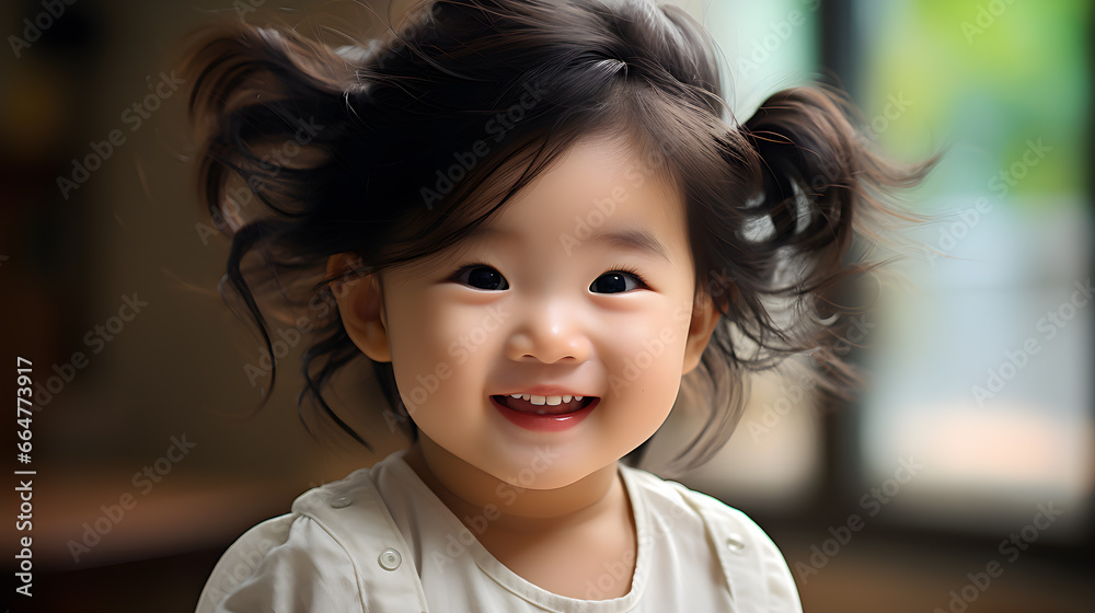 Cute baby Asian girl smiling Stock Photo | Adobe Stock