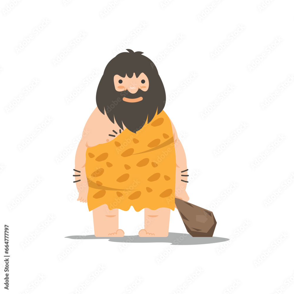Primitive archaic man dressed in clothes made of animal skin and ...