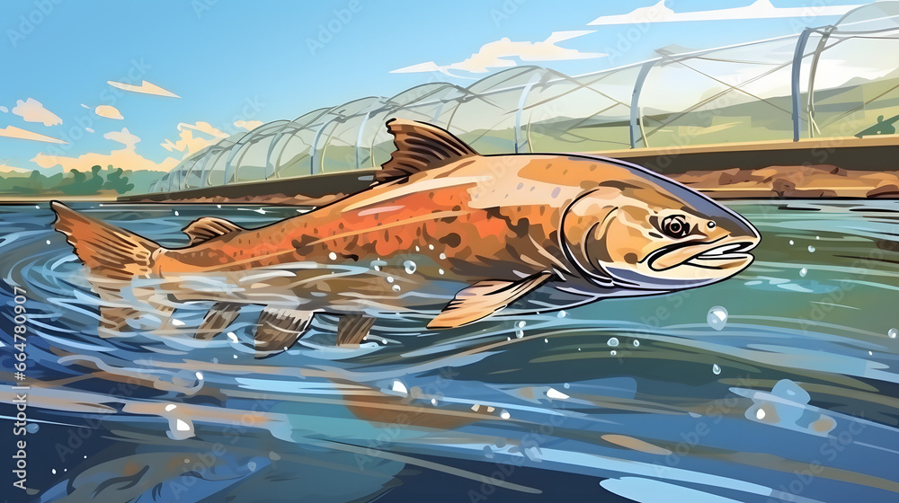Trout in the pool at the fish farm, illustration. Generative AI. Fish ...