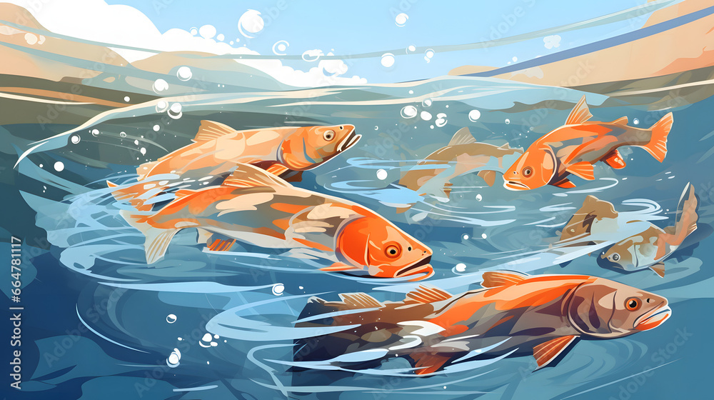 Trout in the pool at the fish farm, illustration. Generative AI. Fish ...