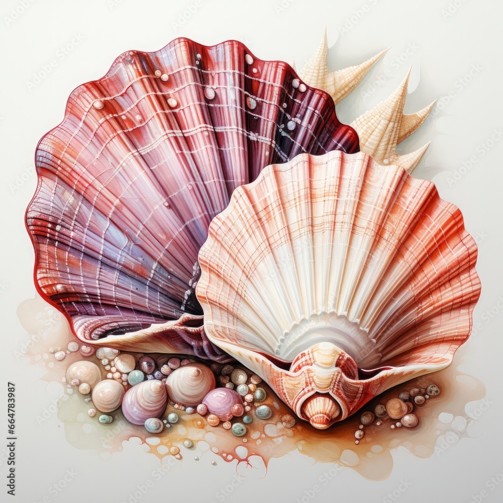 Watercolor Seashell clipart on white background. Stock Illustration ...