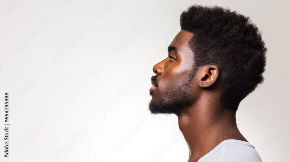 Side view. Young handsome muscled African man posing isolated over ...