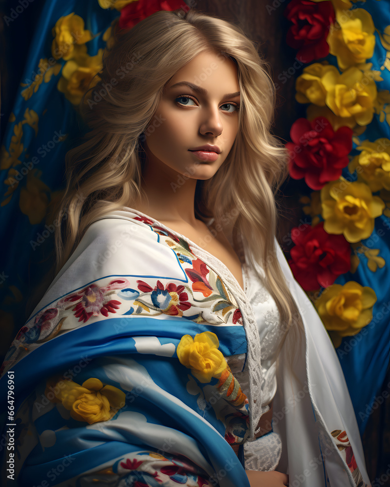 Beautiful portrait of Slavic woman in traditional dress. Russian ...