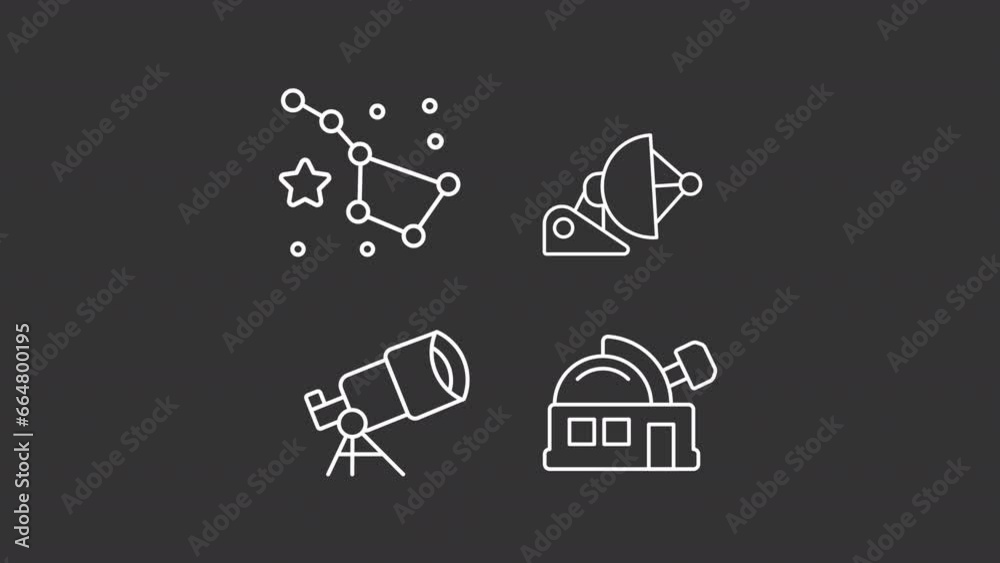 Pack of white icon simple animations representing space, HD video with ...