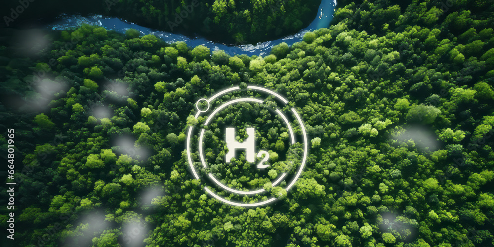 Hydrogen H2 energy, hydrogen power, clean energy icon on the top view ...