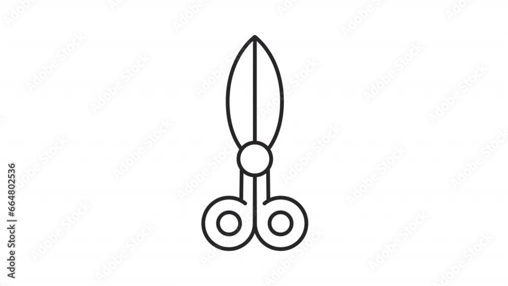 2D black simple thin line animation of scissor icon, HD video with ...