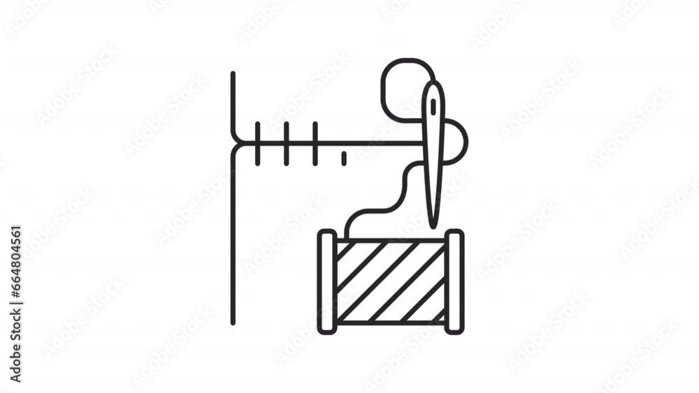 2D black simple thin line animation of hemming icon, HD video with ...