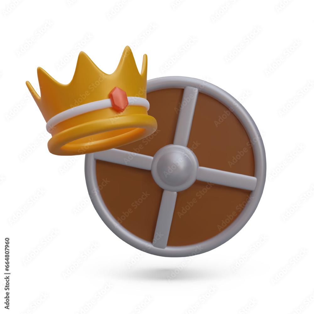Realistic crown with red diamond and shield for protection. Model for ...