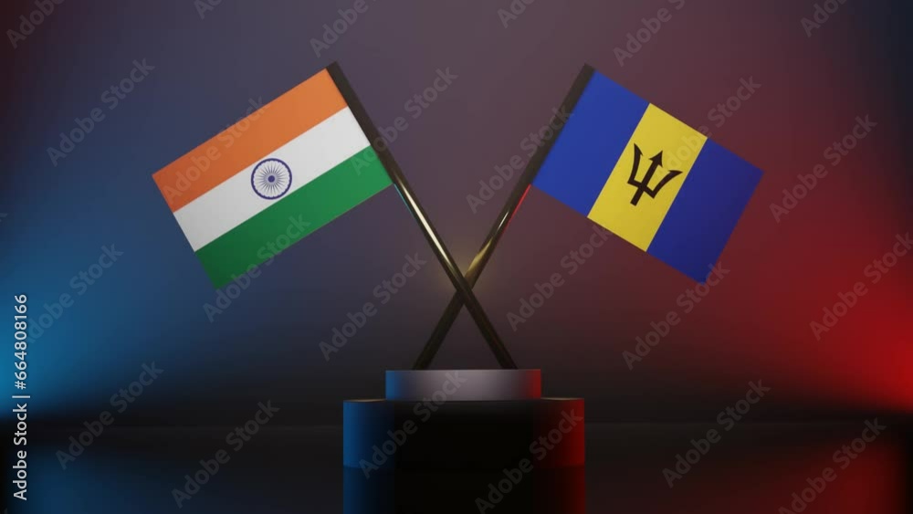 Barbados And India Flags Crossed Together in dark blue and red ...