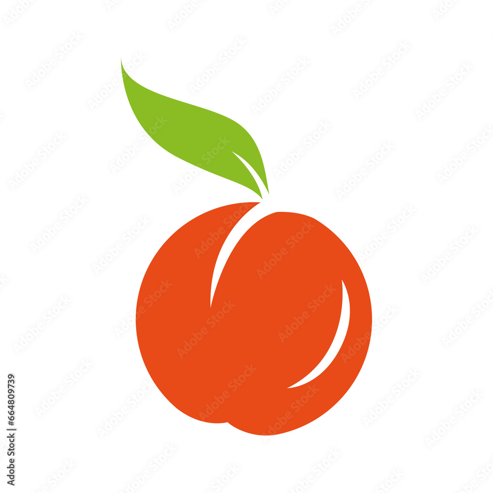 Peach cartoon vector. Doodle peach with leaves icon. Peach fruit in ...