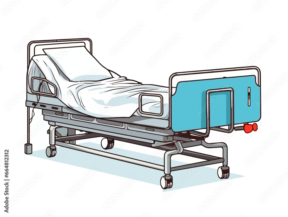 Doodle Hospital bed with CPR functions, cartoon sticker, sketch, vector ...