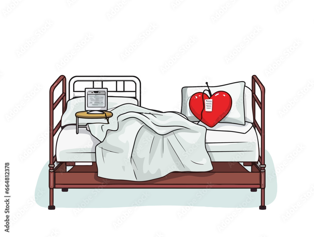Doodle Hospital bed with CPR functions, cartoon sticker, sketch, vector ...