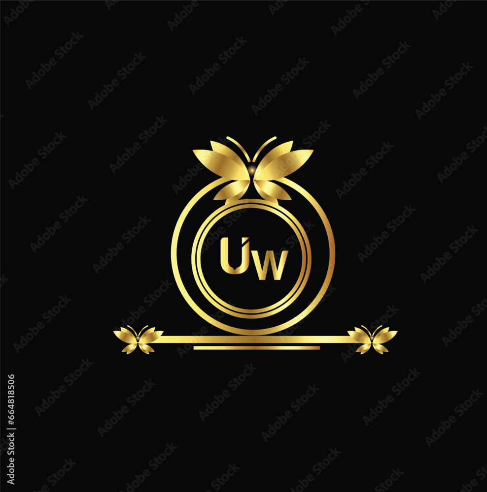 Golden luxury latter logo design uw logo, uw icon, uw letter, uw vector ...