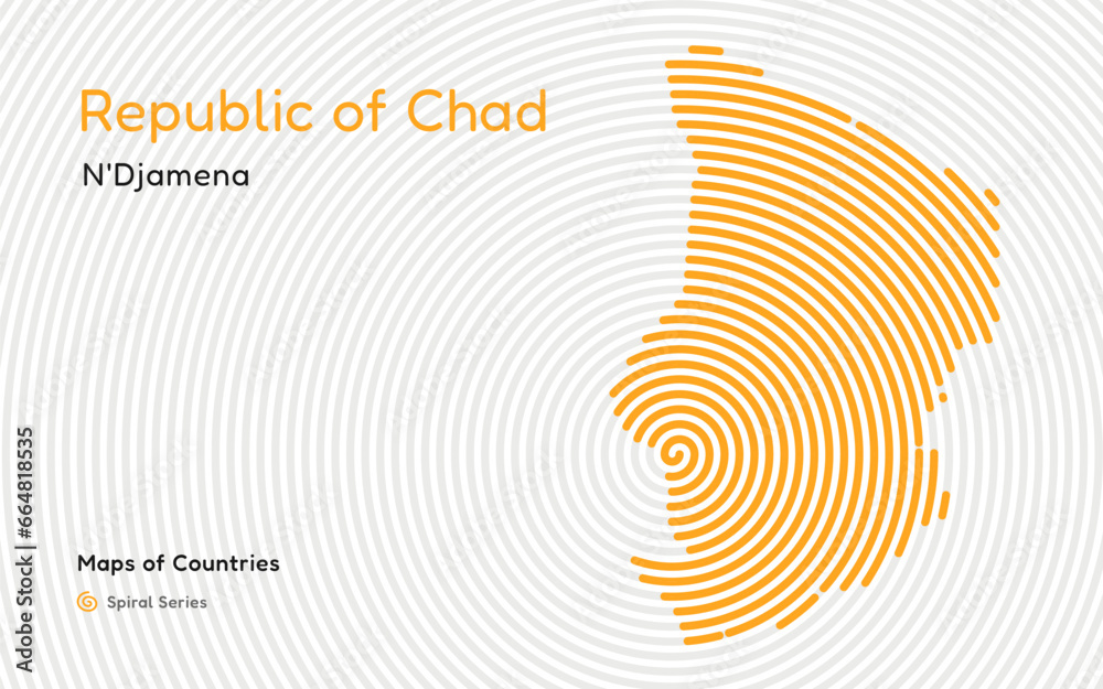 Abstract Map of the Republic of Chad in a Circle Spiral Pattern with a ...