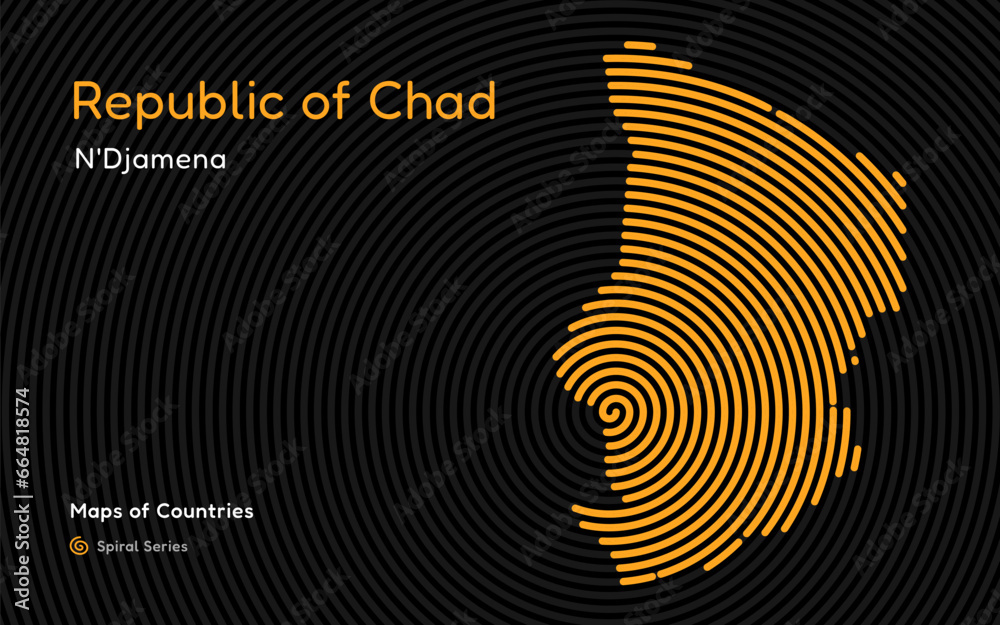 Abstract Map of the Republic of Chad in a Circle Spiral Pattern with a ...