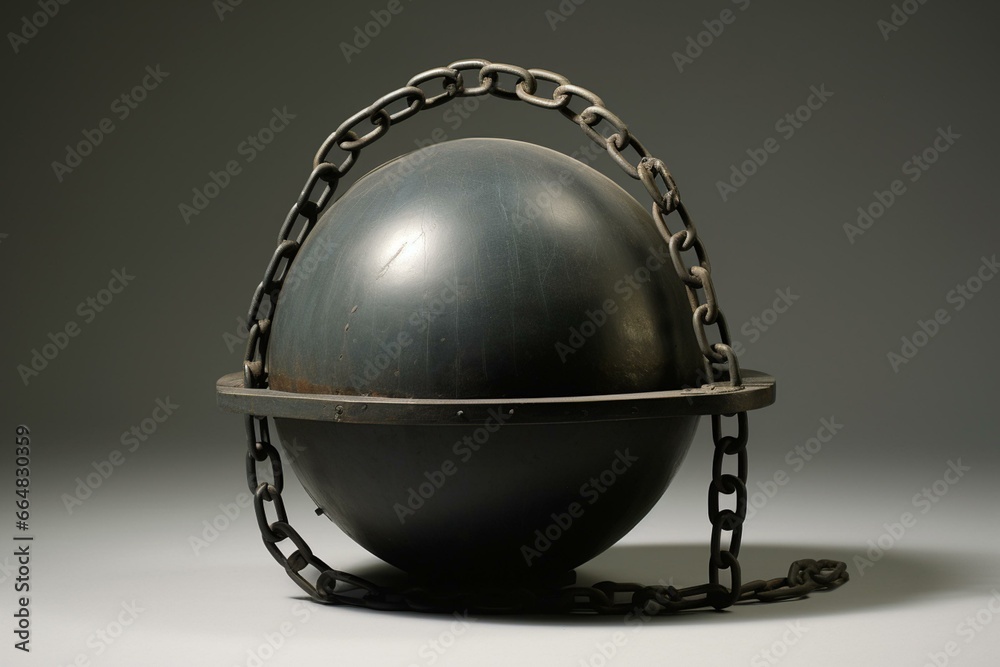representation of a heavy restraint with a spherical weight attached ...