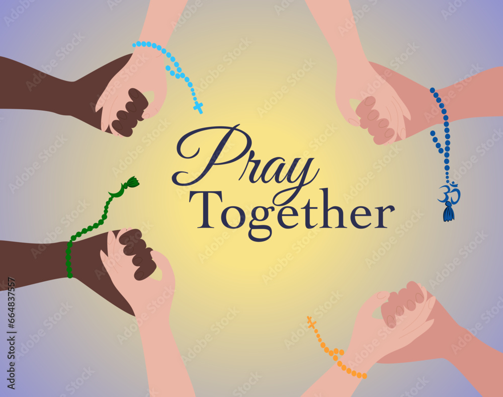 Pray together vector concept. Hand in hand different people with ...