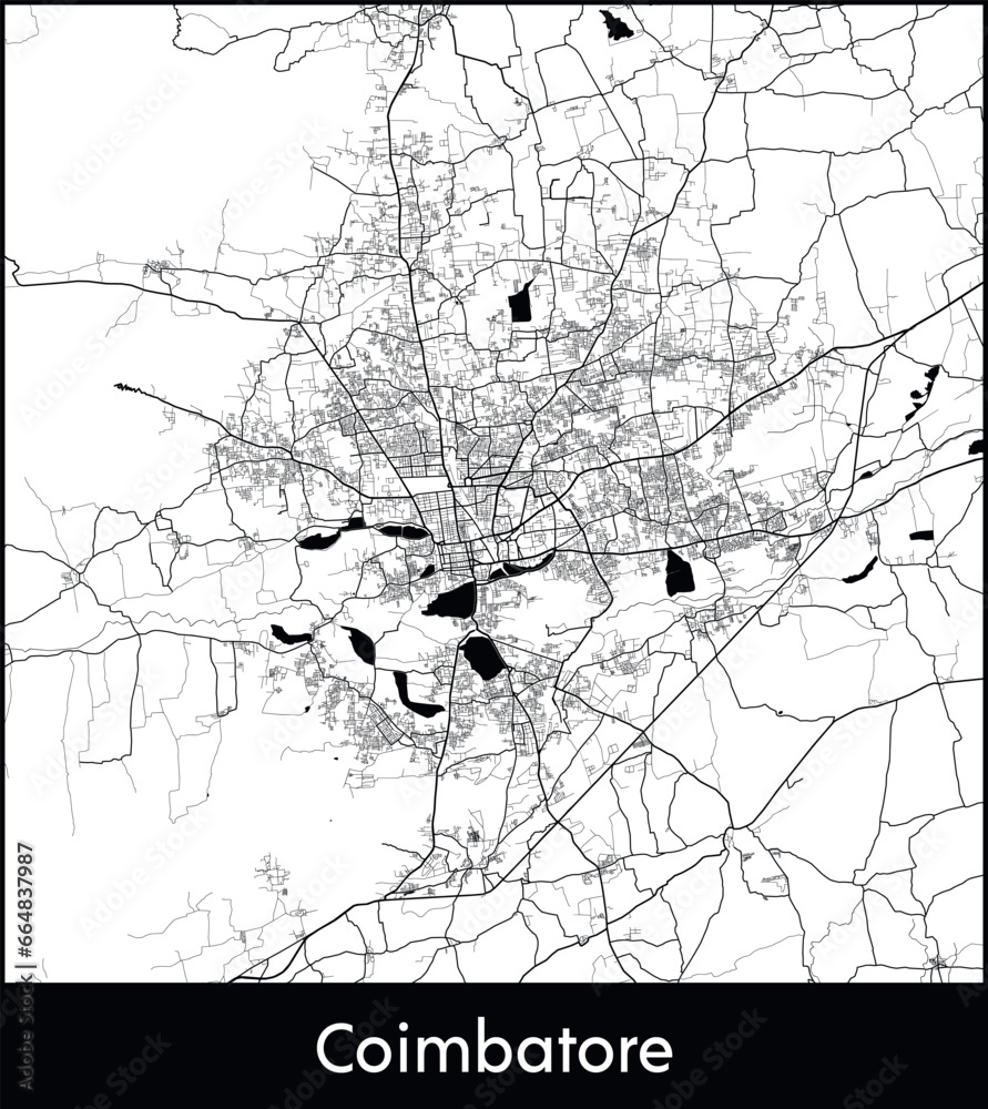 Coimbatore Minimal City Map (India, Asia) black white vector ...
