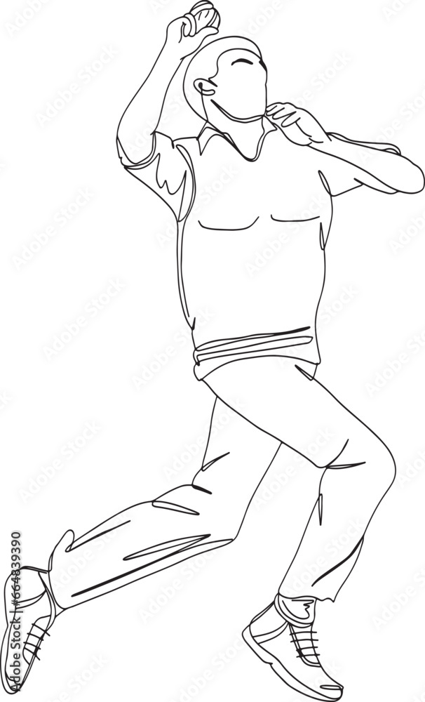 Cricket Artistry: Sketch Drawing of Fast Bowler's Follow-Through in ...