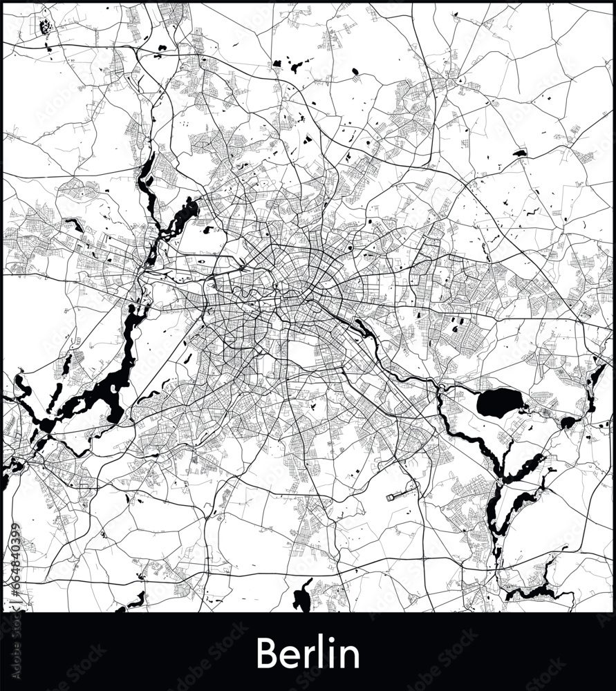 Berlin Minimal City Map (Germany, Europe) black white vector ...