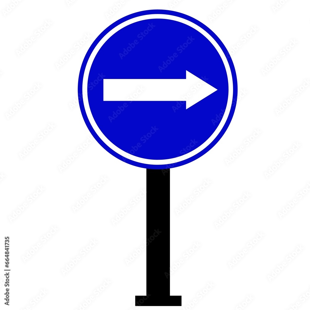 Round blue highway sign indicating right and left road directions Stock ...