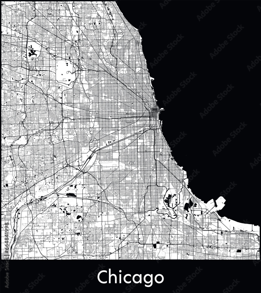 Chicago Minimal City Map (United States, North America) black white ...