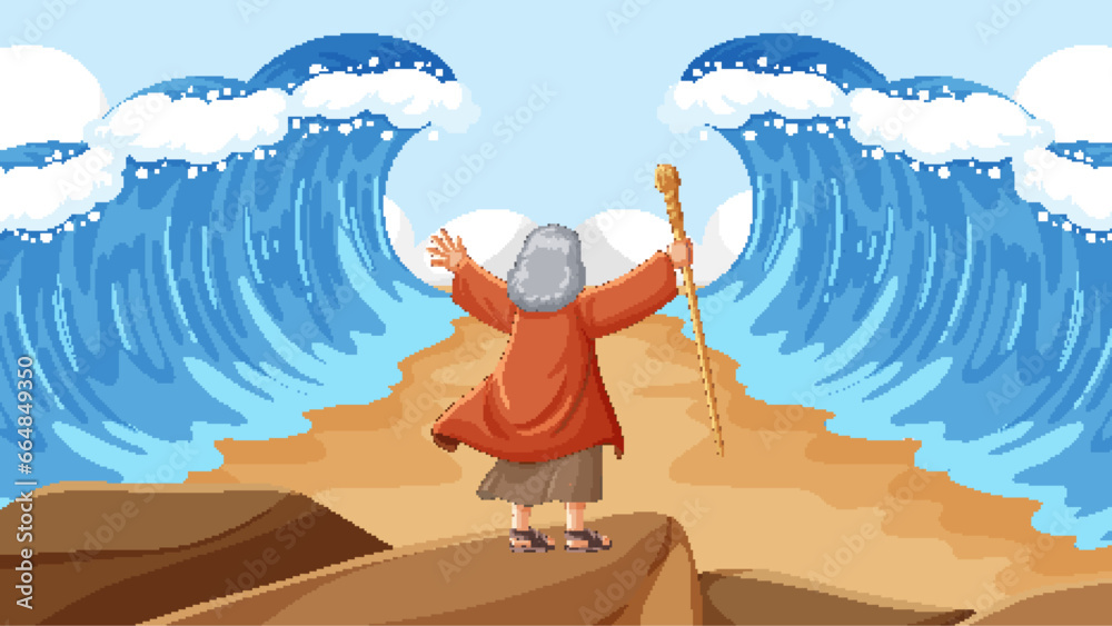Moses Parting the Red Sea: A Vector Cartoon Illustration Stock Vector ...