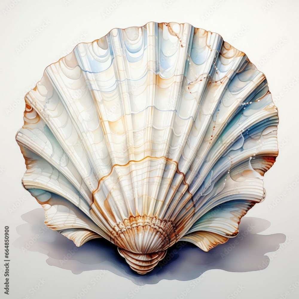 Watercolor Seashell clipart on white background. Stock Illustration ...