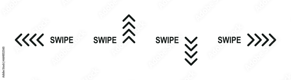 Swipe icon set. Right, left, up, and down slide or scroll hand sign ...