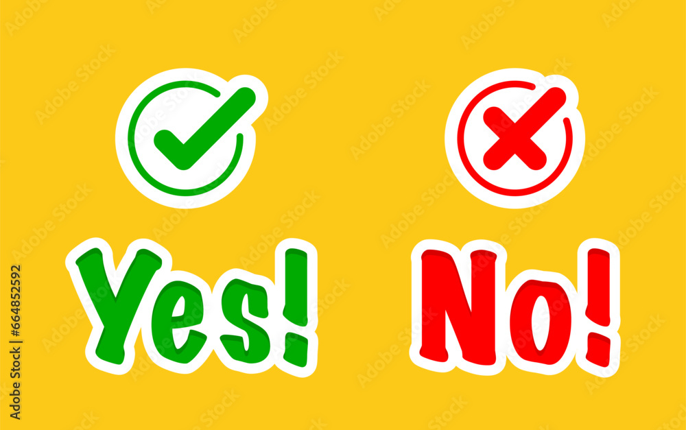 Green check mark and red cross icon.Set of simple icons in flat style ...