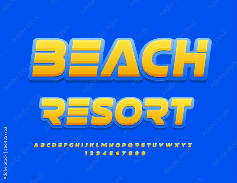 Vector travel poster Beach Resort. Trendy stylish Font. Unique Alphabet ...