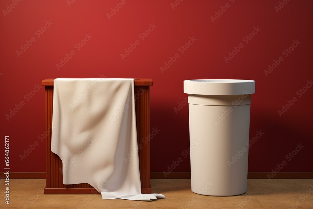 A waste bin with a piece of paper and another waste bin with a paper ...