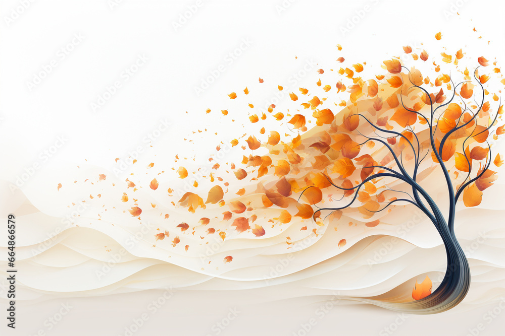 Serene beauty of an autumn tree as golden leaves rustle in the wind ...