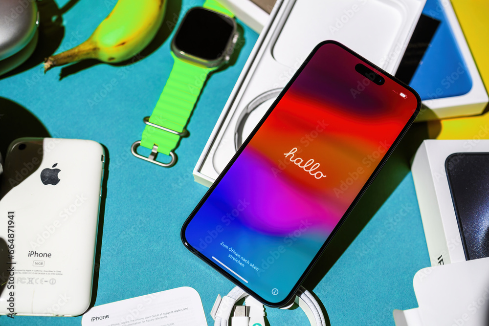 London, UK - Sep 28, 2023: Unboxing latest Apple iPhone 15 Pro Max with ...